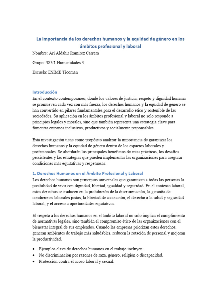 Investigación Derechos Humanos y Equidad Ari Ramirez | PDF | Igualdad de género | Estudios de género