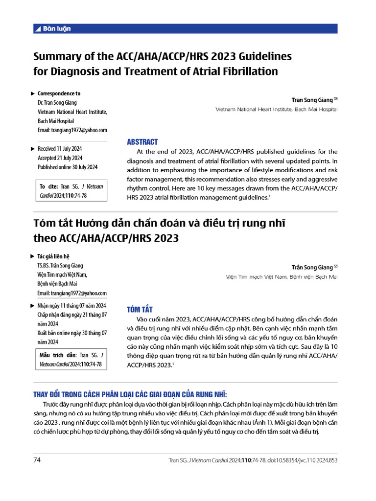 Tóm Tắt Hướng Dẫn Chẩn Đoán Và Điều Trị Rung Nhĩ Theo ACC,AHA,ACCP,HRS 2023 | PDF