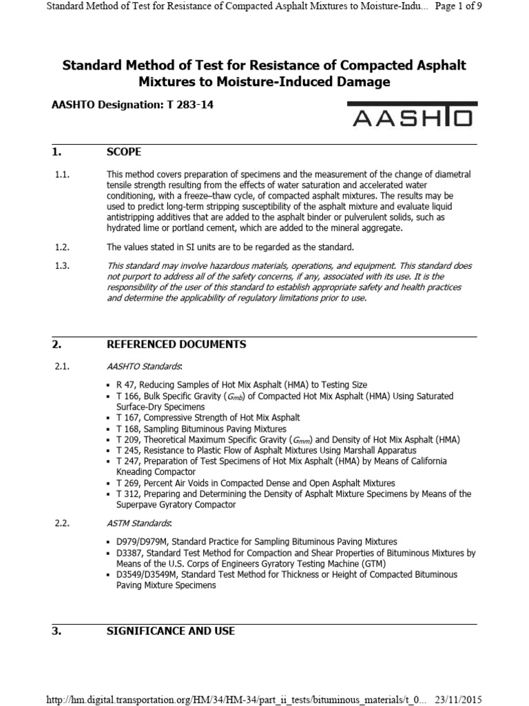 AASHTO T283 Moisture Induced Damage | PDF | Strength Of Materials | Water