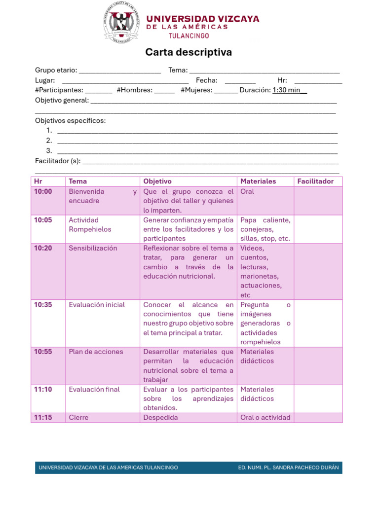 Carta Descriptiva | PDF