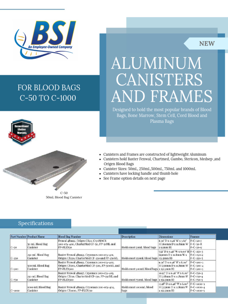 BSI Canisters and Frames Spec Sheet | PDF