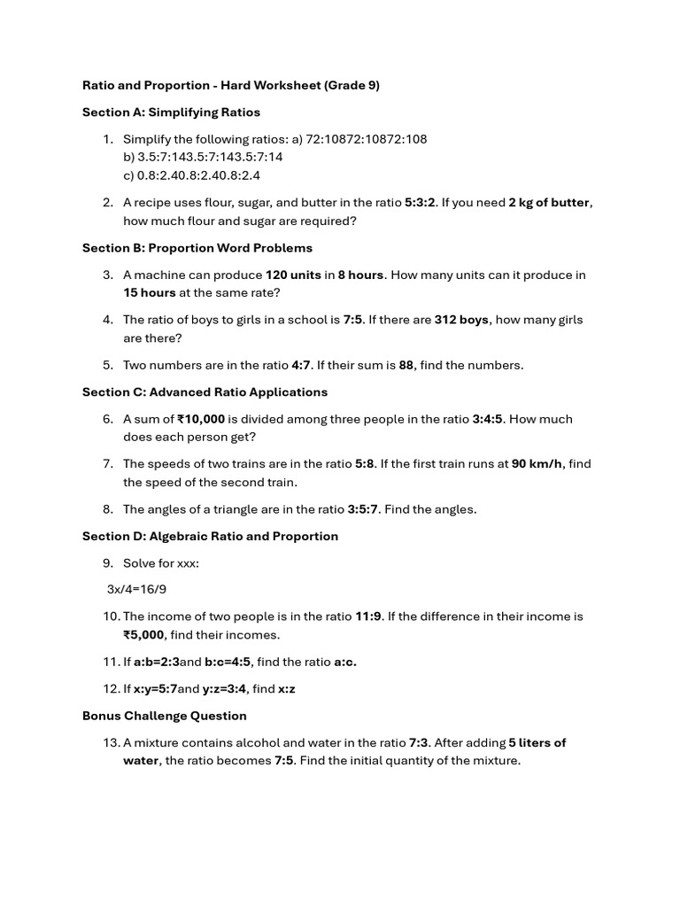 Ratio and Proportion | PDF