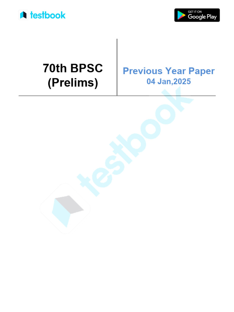 70th BPSC CCE Prelims Re-Exam Official Paper (Held On - 04 Jan, 2025) | PDF