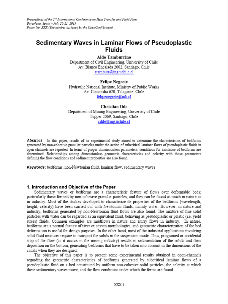 Sedimentary Waves in Laminar Flows of Pseudoplastic Fluids | PDF | Reynolds Number | Fluid Dynamics