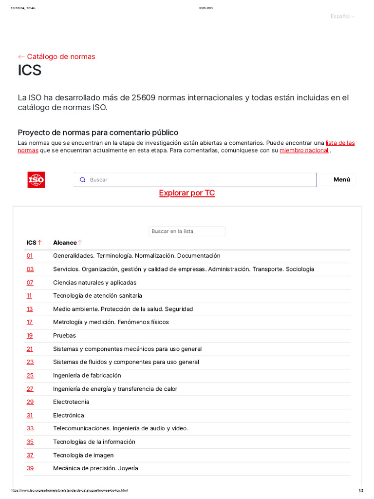 ISO-ICS Clasificación Internacional de Normas | PDF | Ingeniería