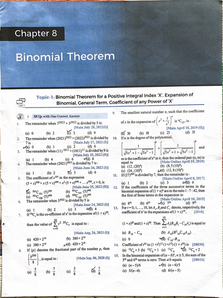 Binomial theorem pyq for jee main adv | PDF