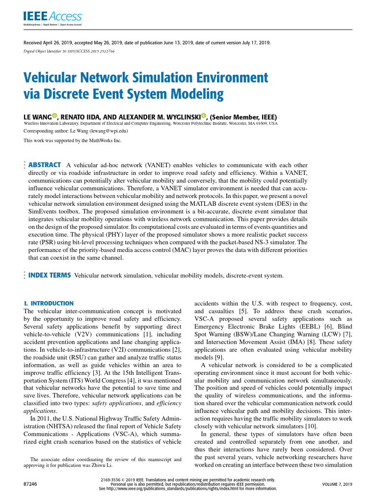 Vehicular Network Simulation Environment Via Discrete Event System Modeling | PDF | Computer ...