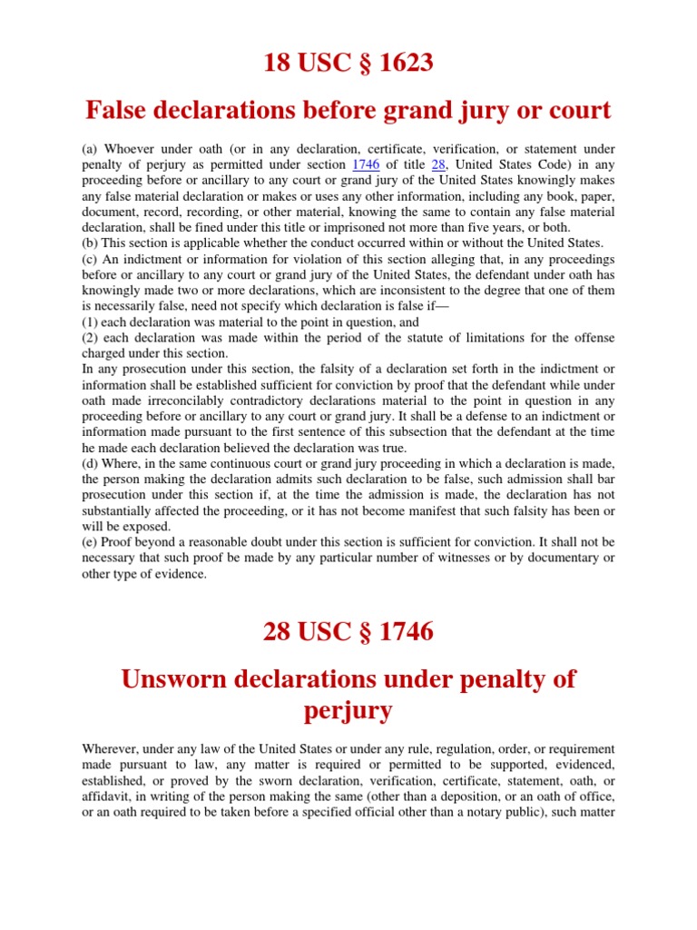 18 USC 1623 | Perjury | Evidence (Law)