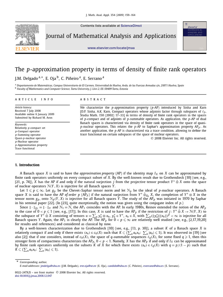 The P-Approximation Property | PDF | Banach Space | Topology