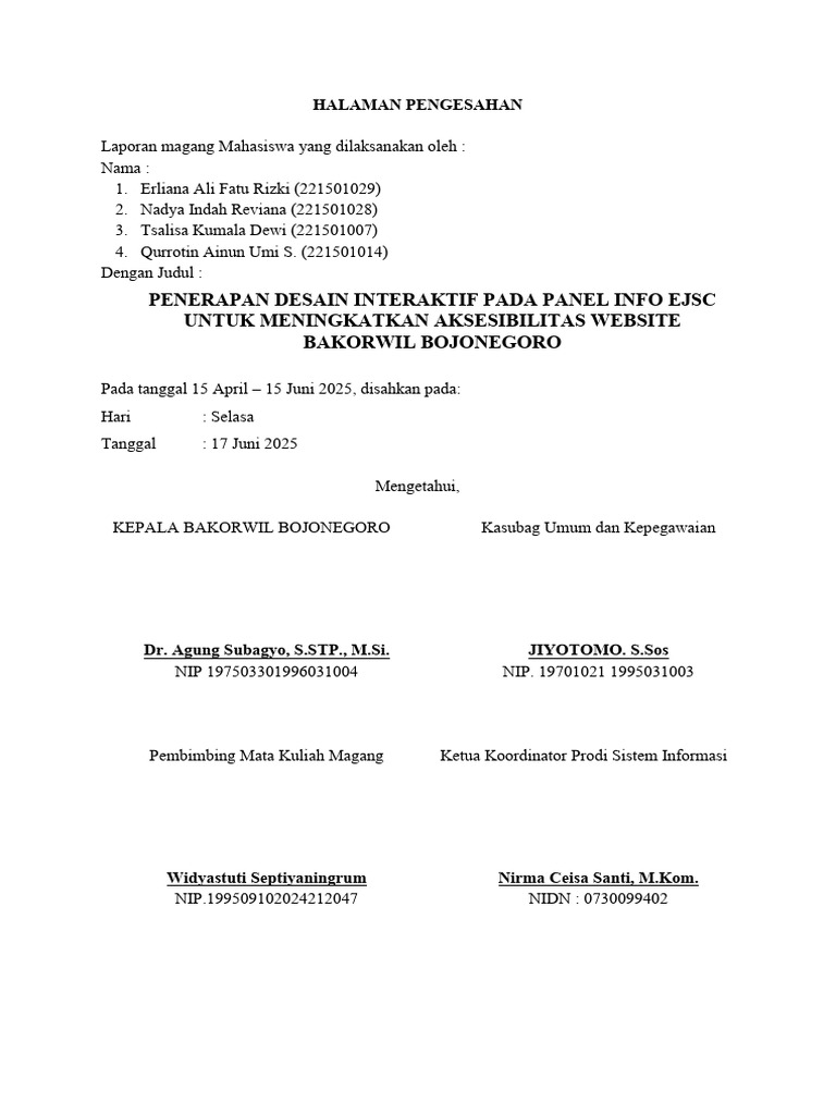 Halaman Pengesahan Laporan | PDF