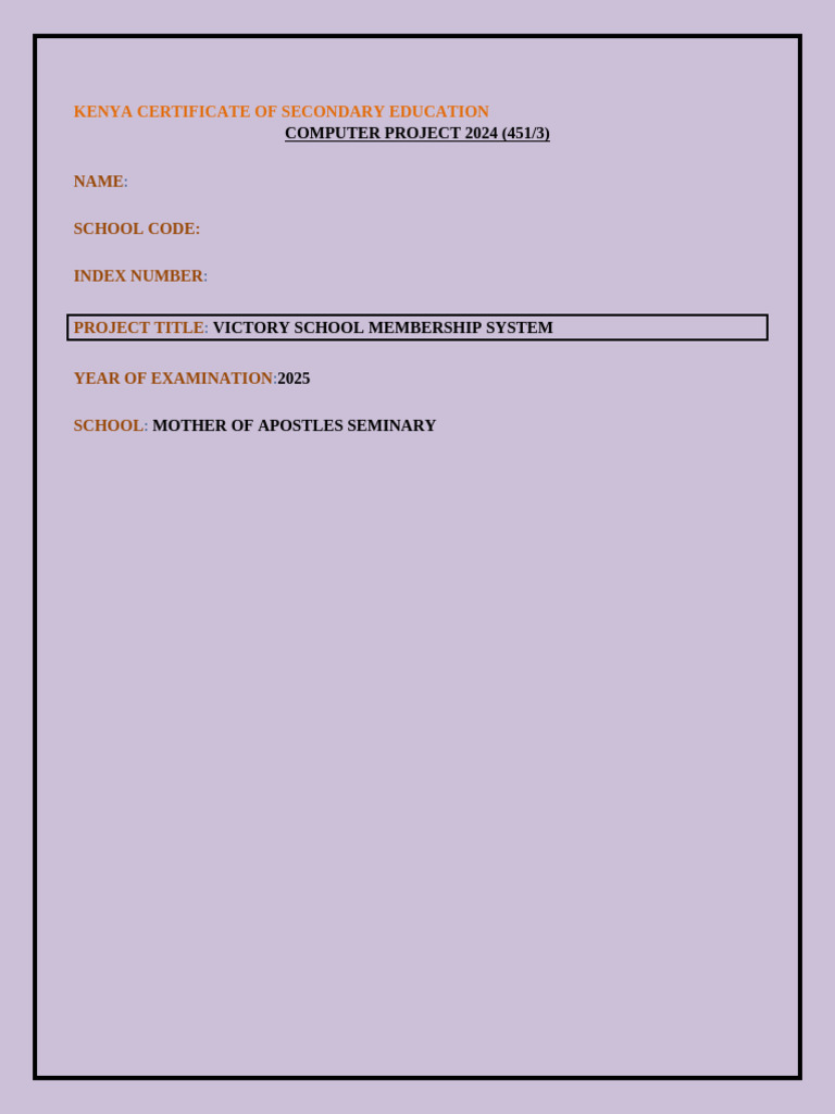 Victory School Membership System Project | PDF | Feasibility Study ...