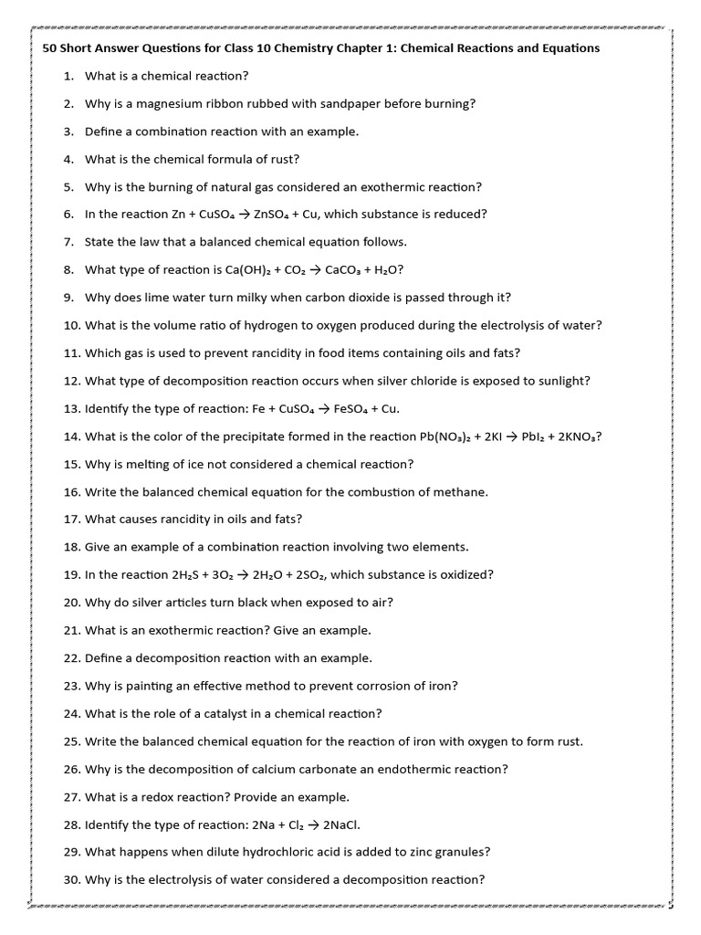 Class 10 Chemistry Chapter 1 Q&A | PDF | Chemical Reactions | Rust