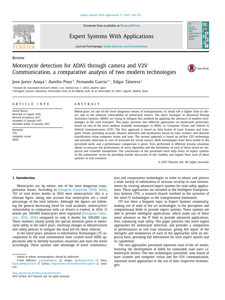 Motorcycle Detection For ADAS Through Camera and V2V Communication, A ...