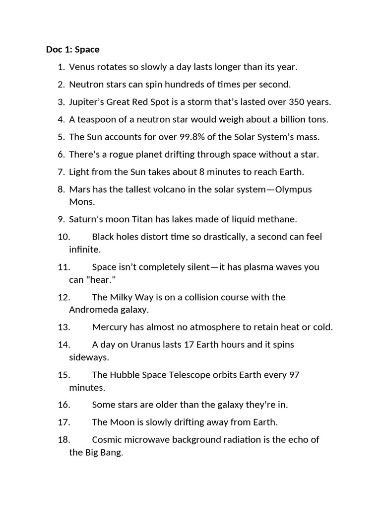 Facts Space1 | PDF