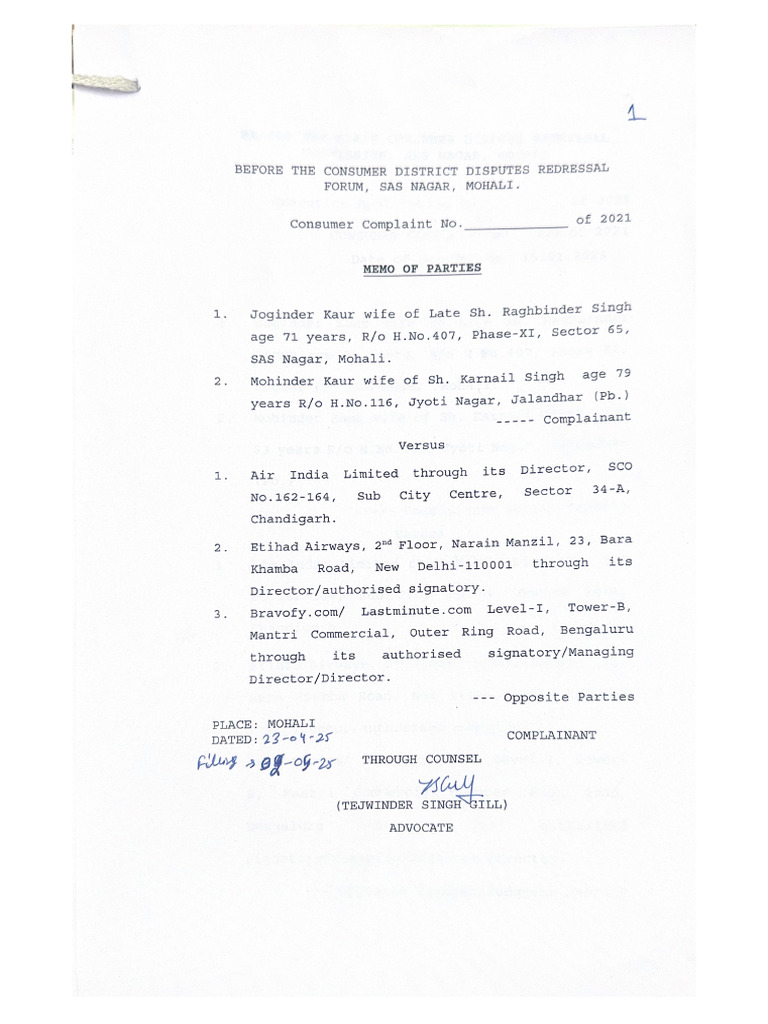 Memo of Parties | PDF