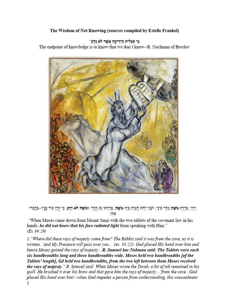 Estelle Frankels Wisdom of Not KNowing 2018 Source Sheet | PDF