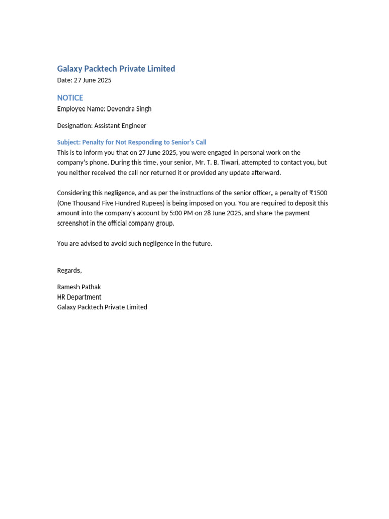 Notice Penalty Devendra Singh | PDF