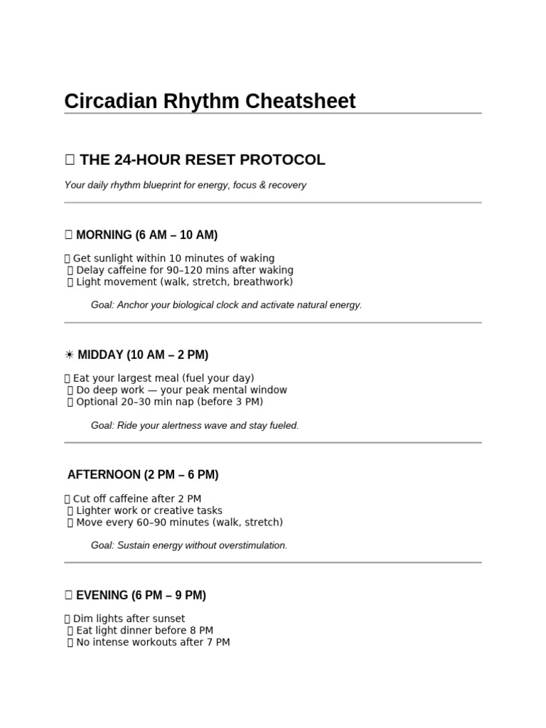 Circadian Rhythm Cheatsheet | PDF