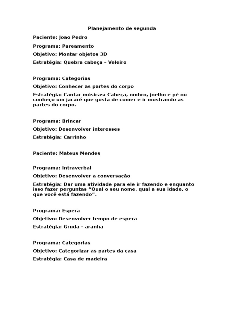 Cópia de Planejamento Semanal | PDF