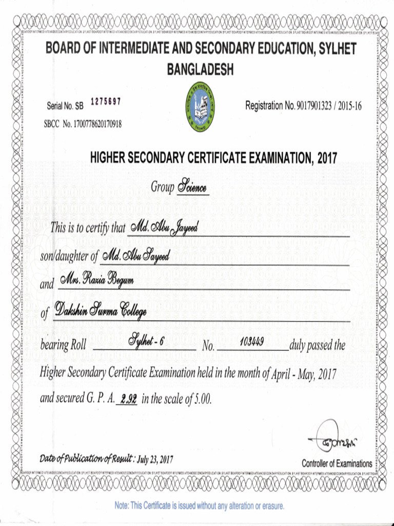 HSC Certificate | PDF