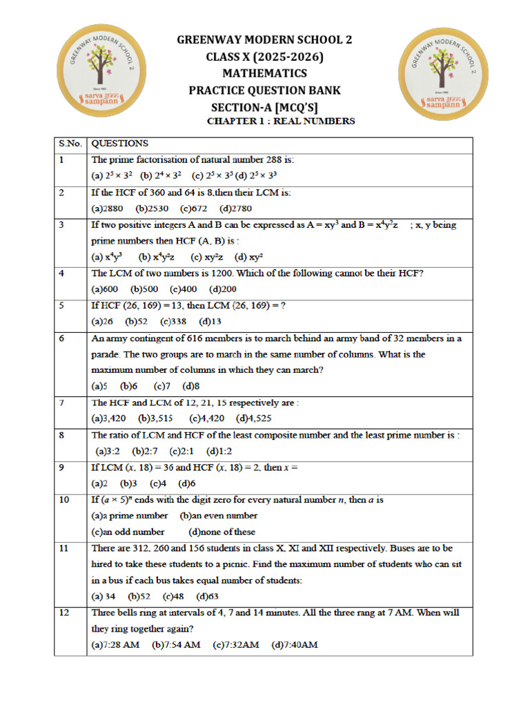 Class X Question Bank (Mathematics) | PDF
