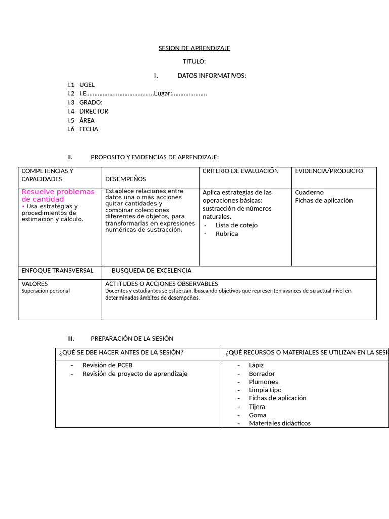 Sesion de Aprendizaje Shey | PDF | Aprendizaje | Enseñando