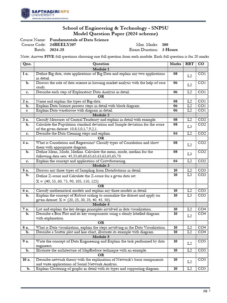 Data Science Fundamentals Exam Paper | PDF | Standard Score | Mode ...