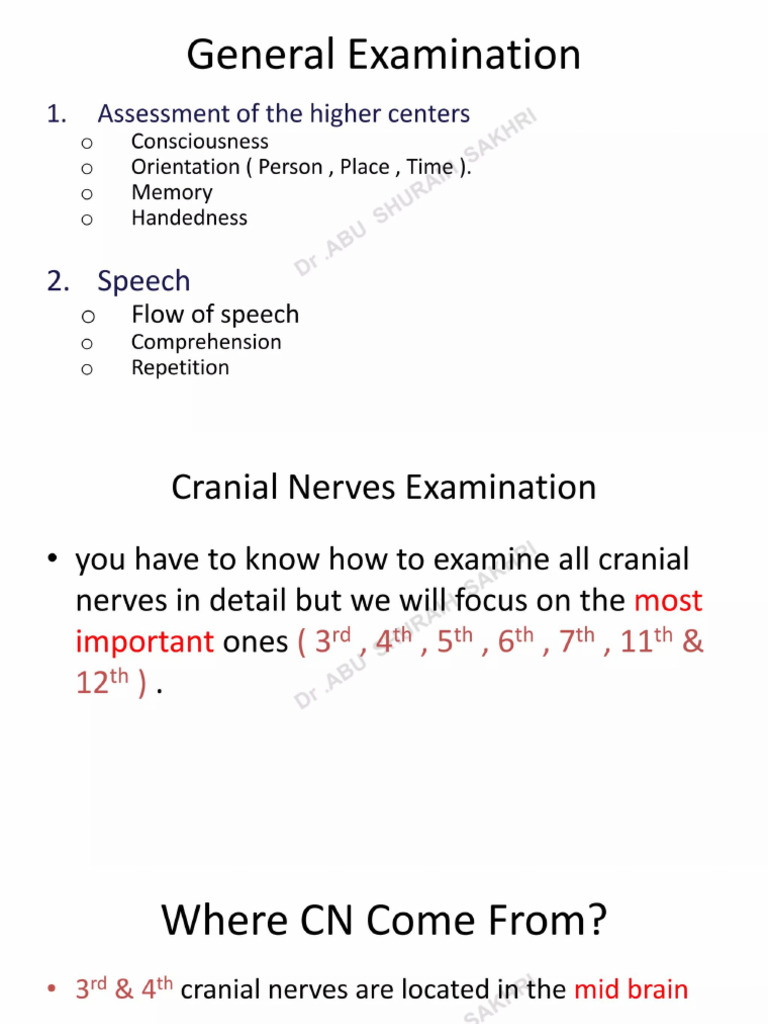 Cranial Nerve Examination CNS (2) PPT | PDF