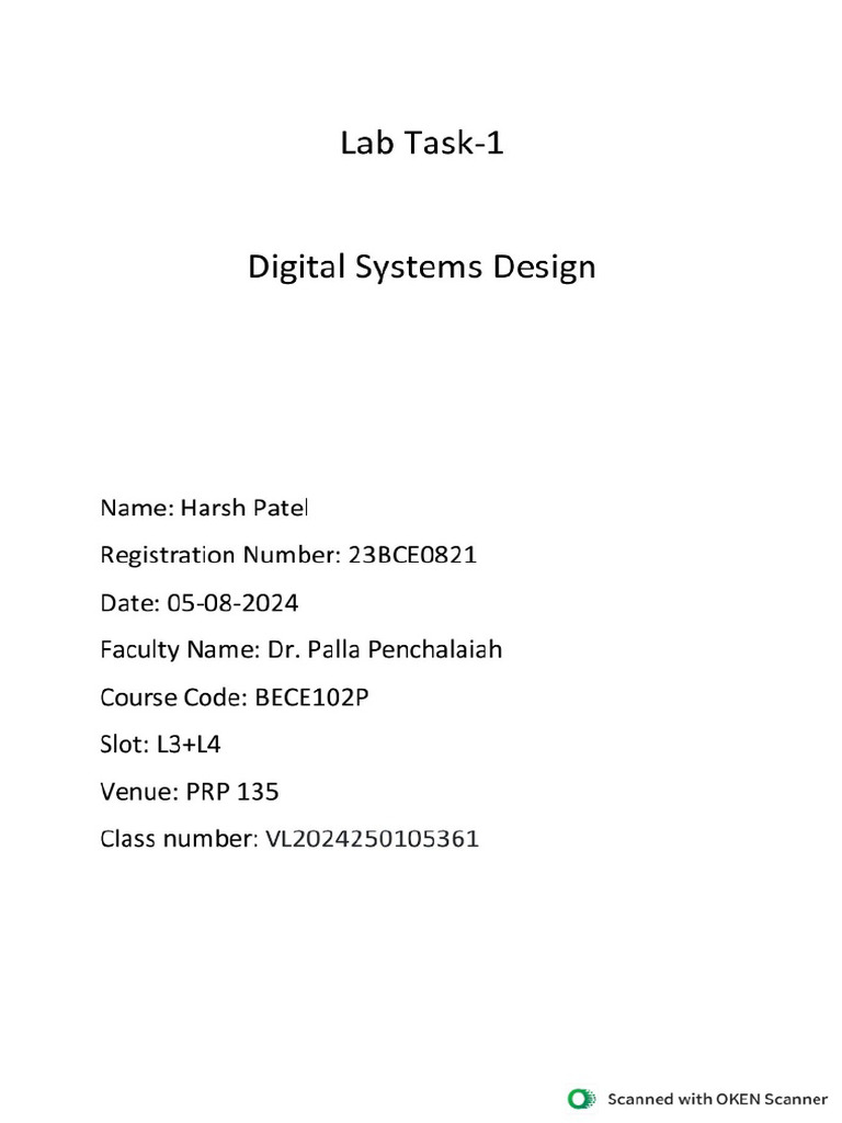 23BCE0821 DSD Lab Task 1 Verilog | PDF