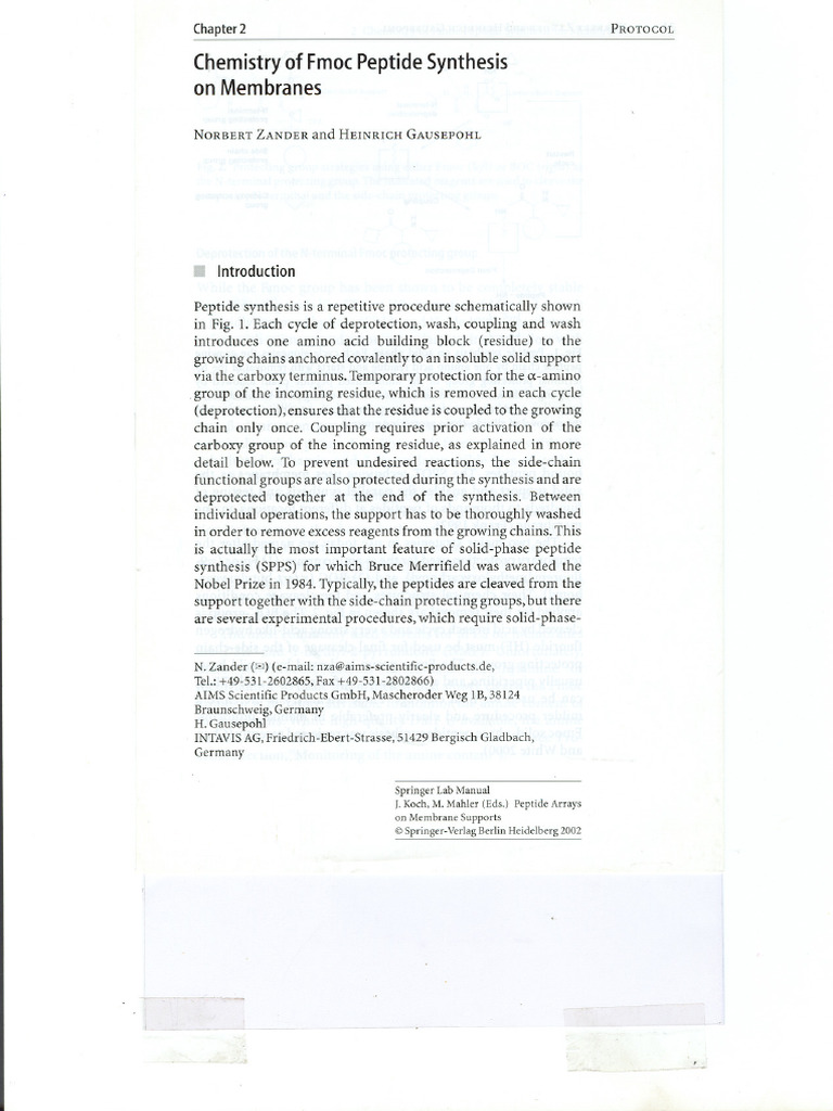 Fmoc Peptide Synthesis Protocols | PDF | Amino Acid | Biosynthesis