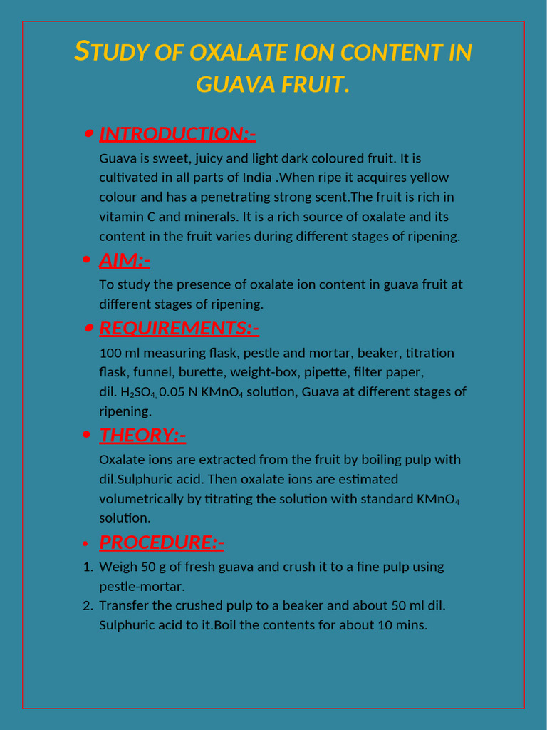 Guava Oxalate Content Study | PDF | Titration | Chemistry