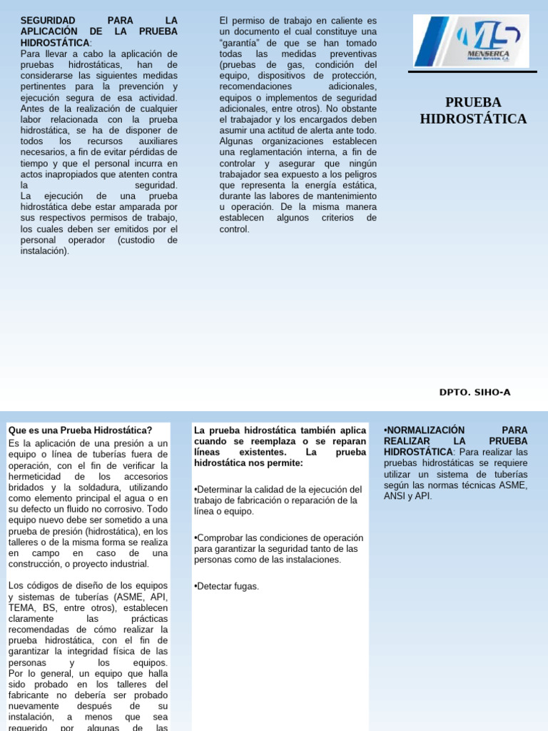 Triptico Prueba Hidrostatica | PDF