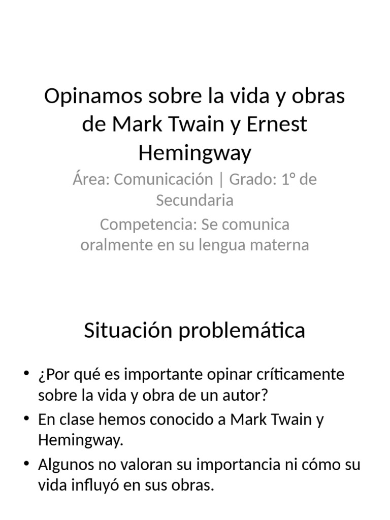 Opinamos Sobre Mark Twain y Hemingway | PDF