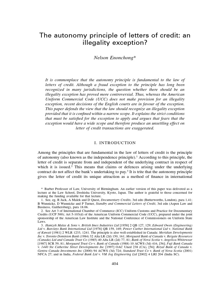 Principal of Autonomy of LC - An Analysis | PDF | Letter Of Credit ...
