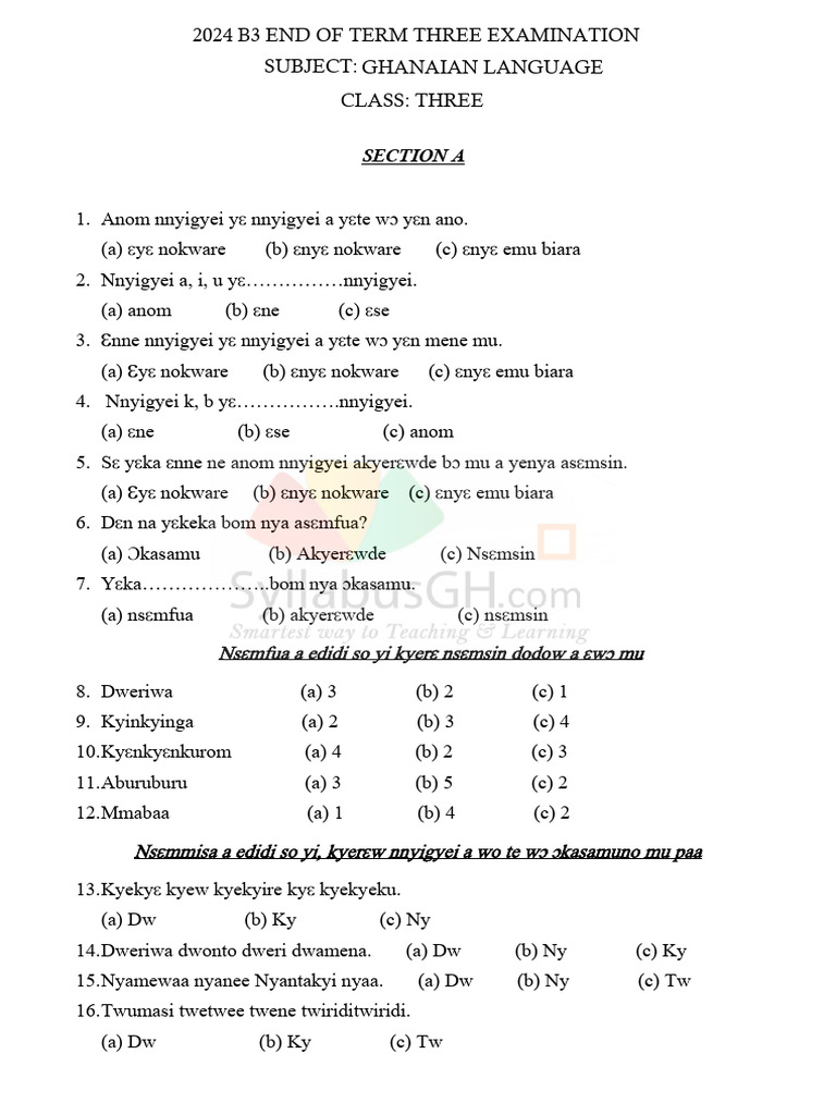 2024 B3 End of Term 3 Exams - Akuapem Twi | PDF | Chess Theory | Chess Openings