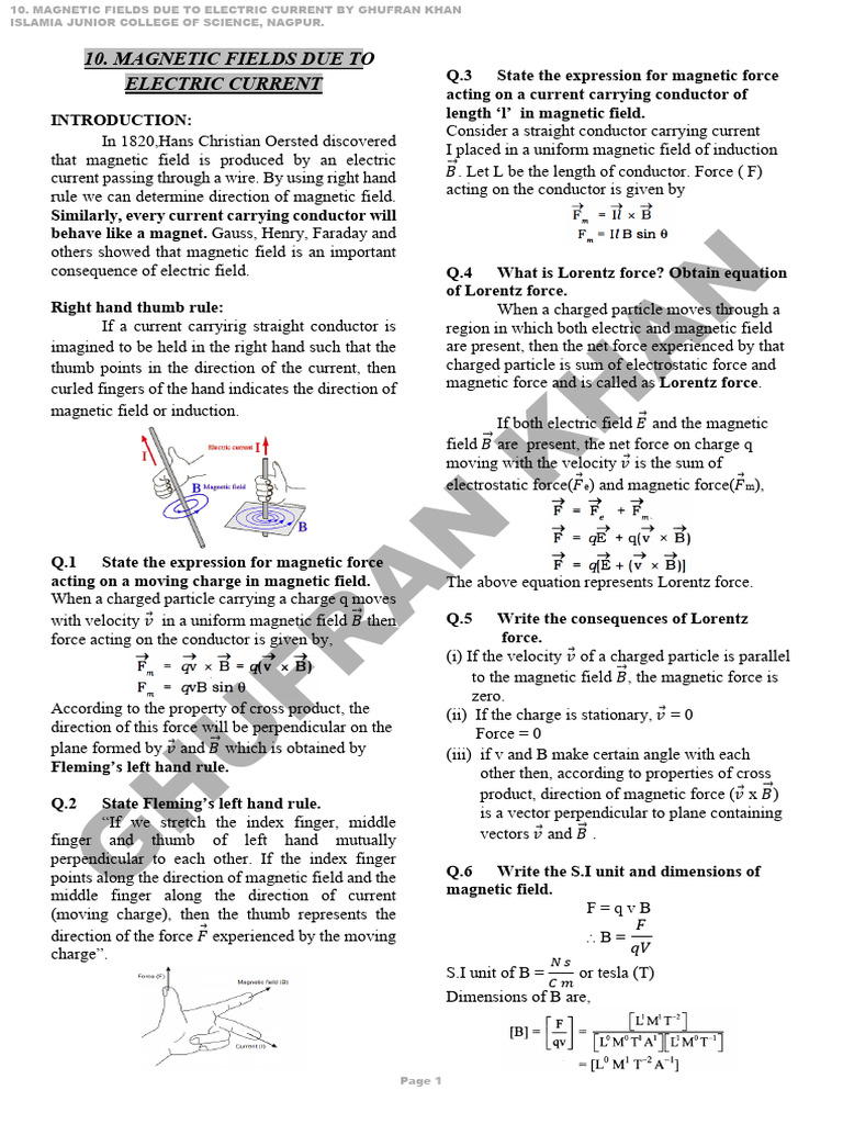 Magnetic Field Due To Electric Current | PDF | Magnetic Field | Force