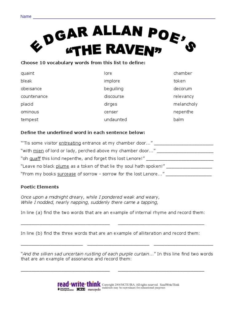 Vocabulary and Analysis of "The Raven" | PDF | The Raven | Short Stories