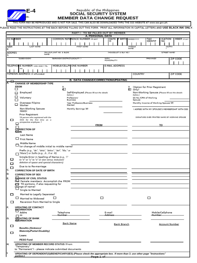 E4 Member Data Change Request | PDF | Annulment | Identity Document