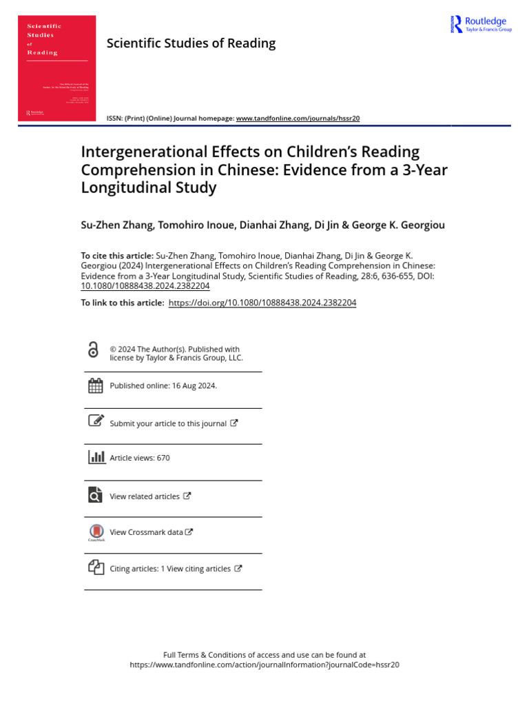 Intergenerational Effects On Children S Reading Comprehension in Chinese Evidence From A 3-Year ...