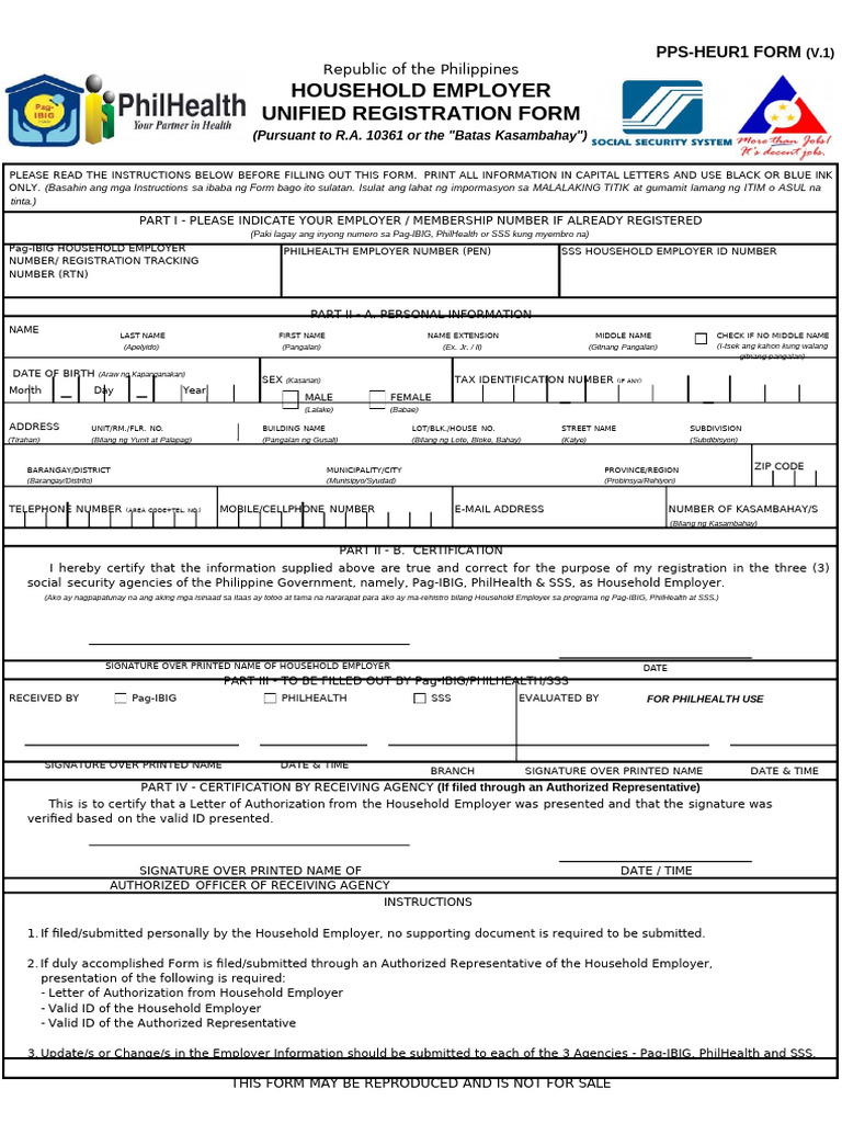 Household Employer Registration Form | PDF | Philippines | Economy Of ...
