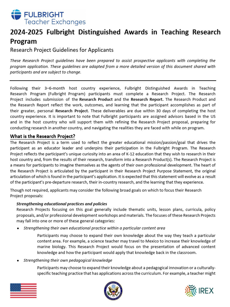 FY24 FDA Research Project Guidelines - Application Version | PDF | Teachers | Curriculum