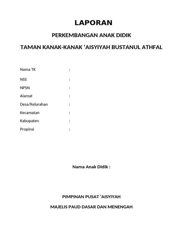 Format Raport Aisyiyah Kurmer | PDF