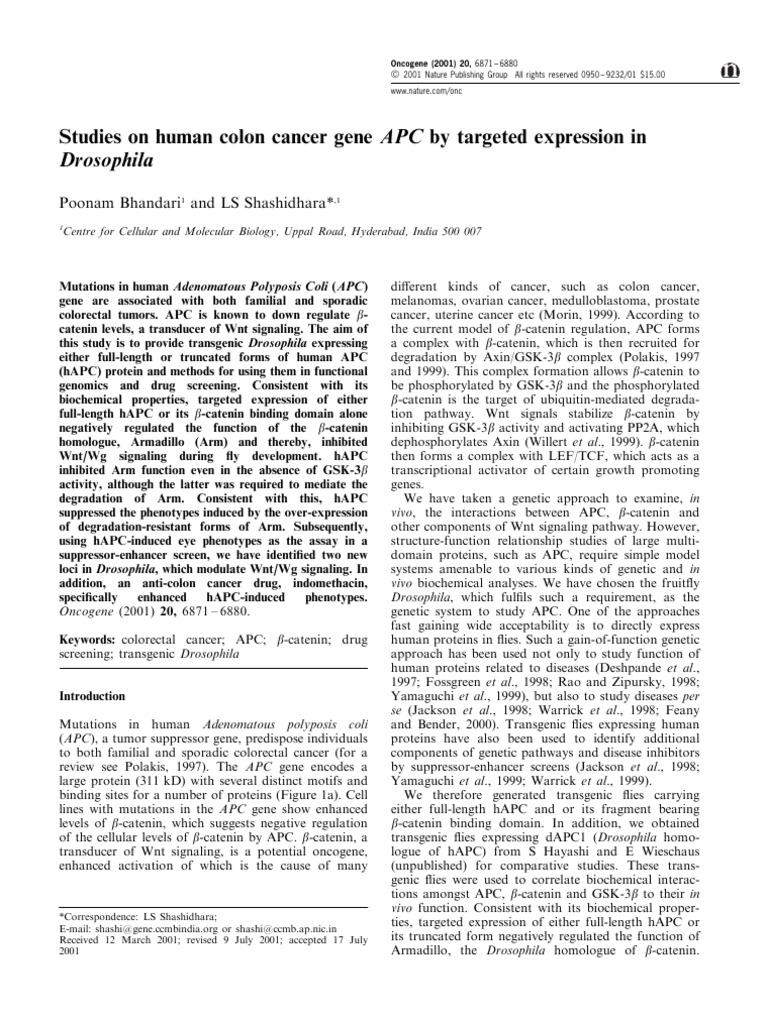 Studies On Human Colon Cancer Gene APC B | PDF | Life Sciences ...