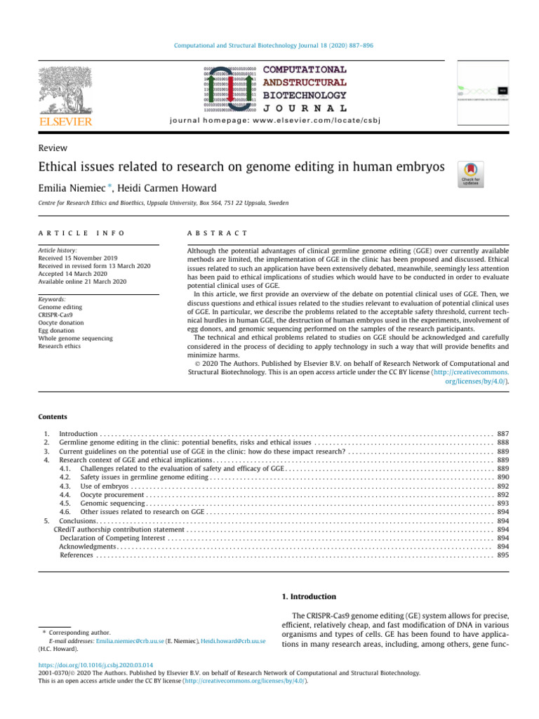 Ethical Issues Related To Research On Genome Editing in Human Embryos | PDF | In Vitro ...