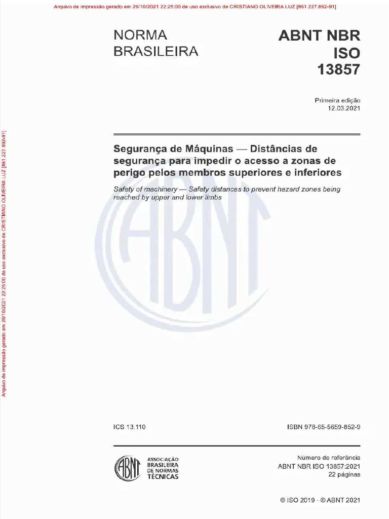 NBR Iso 13857 Segurana de Maquinas | PDF
