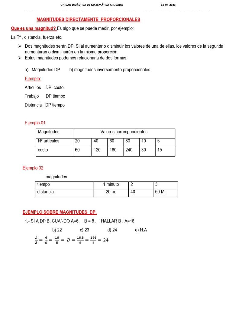 Magnitudes Proporcionales | PDF