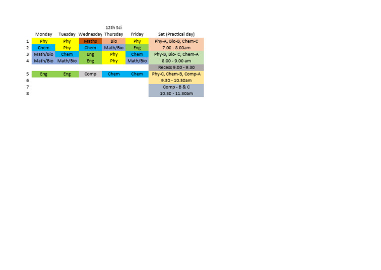 12th Timetable 25-26 | PDF