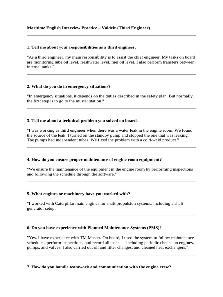 Maritime English Interview Insights | PDF