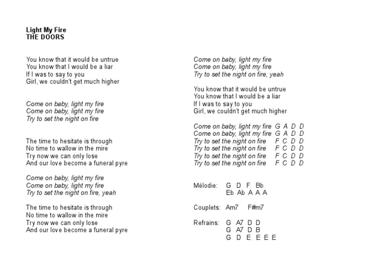 "Light My Fire Lyrics and Chords" | PDF