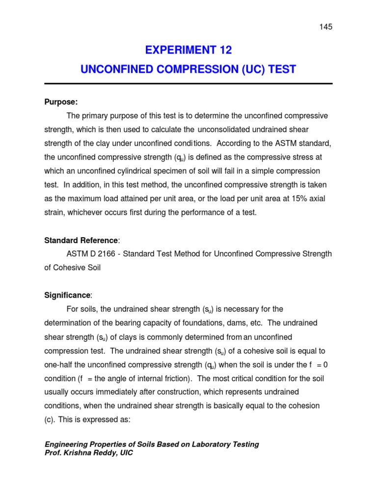 Determination of Undrained Shear Strength from Unconfined Compression ...